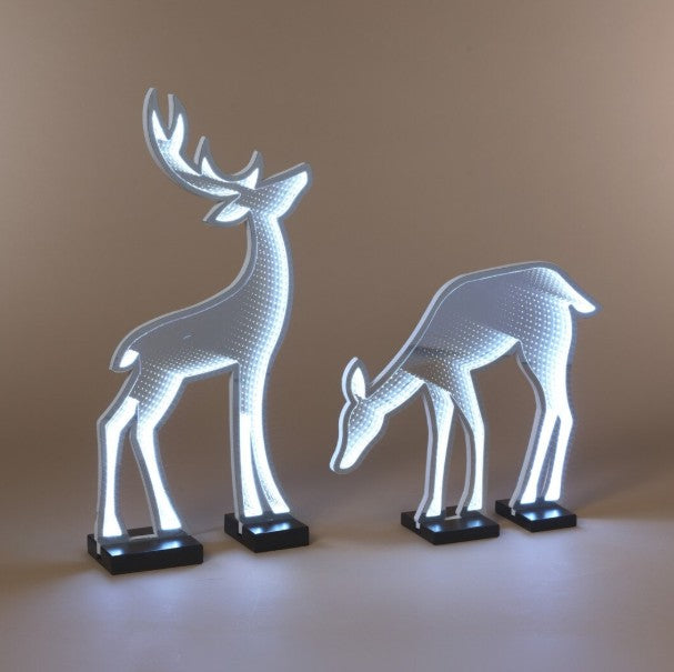 Electric Infinity Lighted Pair of Holiday Deer with Wood Base – High ...